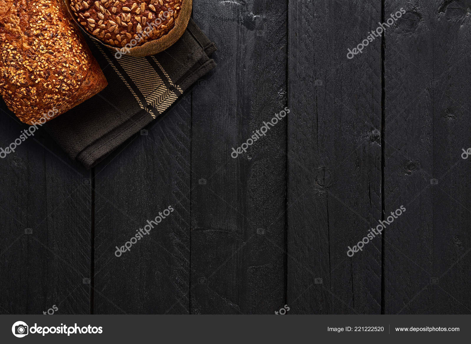 Varios Crujiente Pan Integral Mesa Madera Negro Vista Superior Con ...