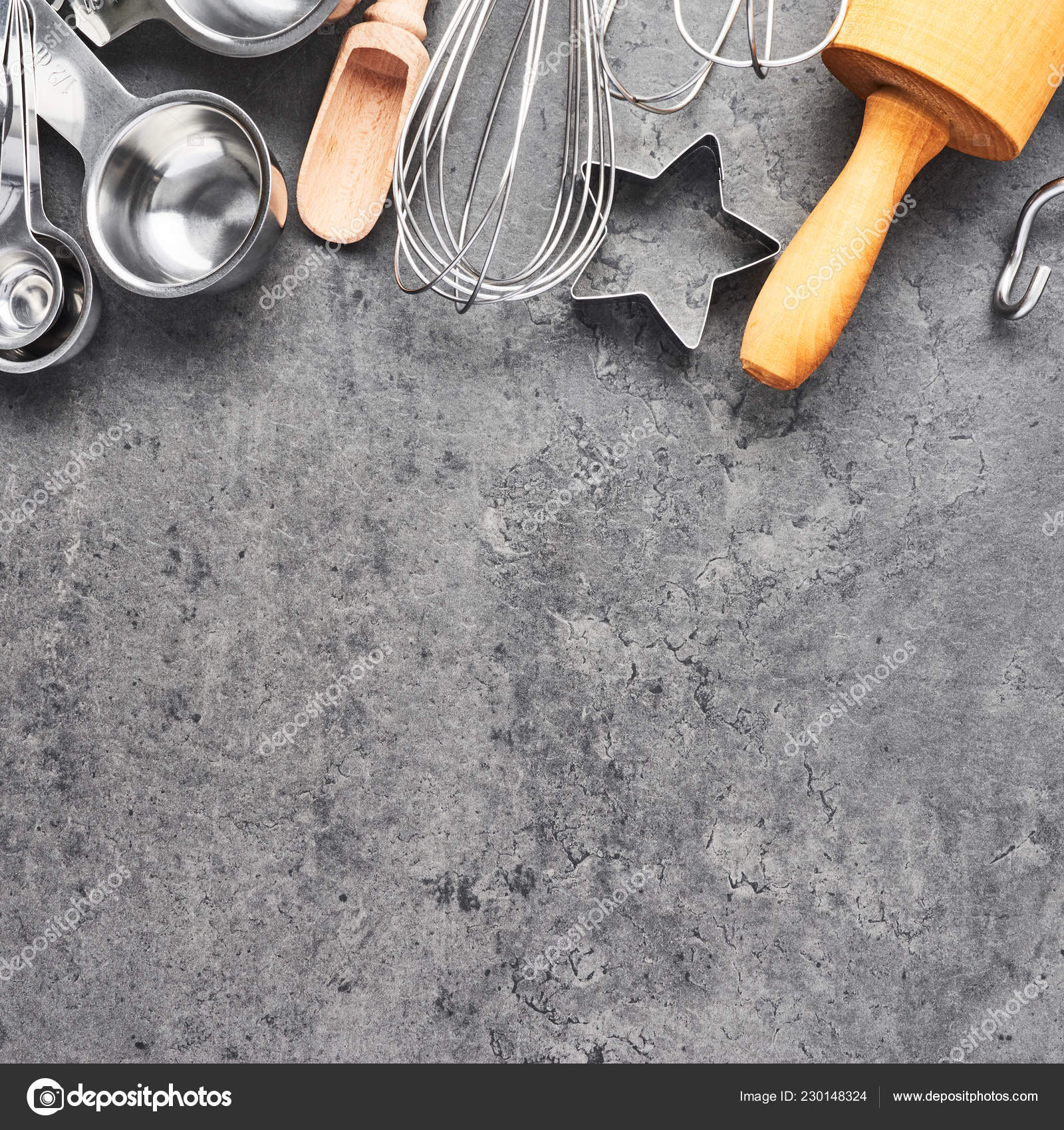 Kitchen Utensils Baking Cooking Background Rolling Pin Whisk Wooden ...