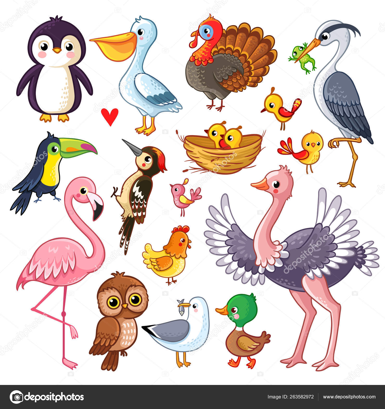 Set Birds Vector Illustration Animals Children's Style Stock Vector ... Set Birds Vector Illustration Animals Children's Style Stock Vector ...