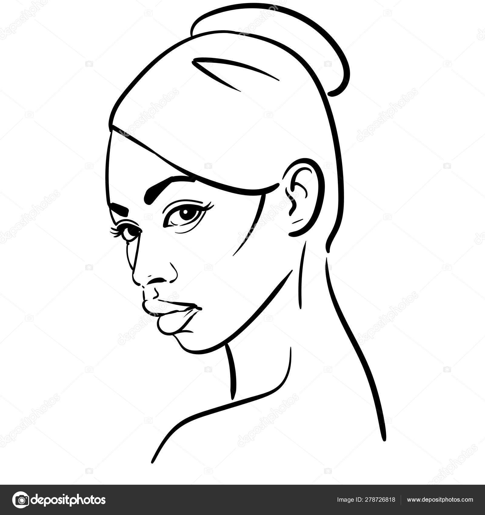 African Woman Portrait Cartoon Black And White Stock