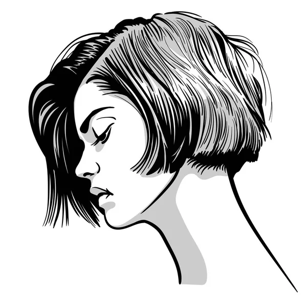 Beautiful Woman Portrait Bob Hairstyle Black And White Style Illustration Stock Vector Image