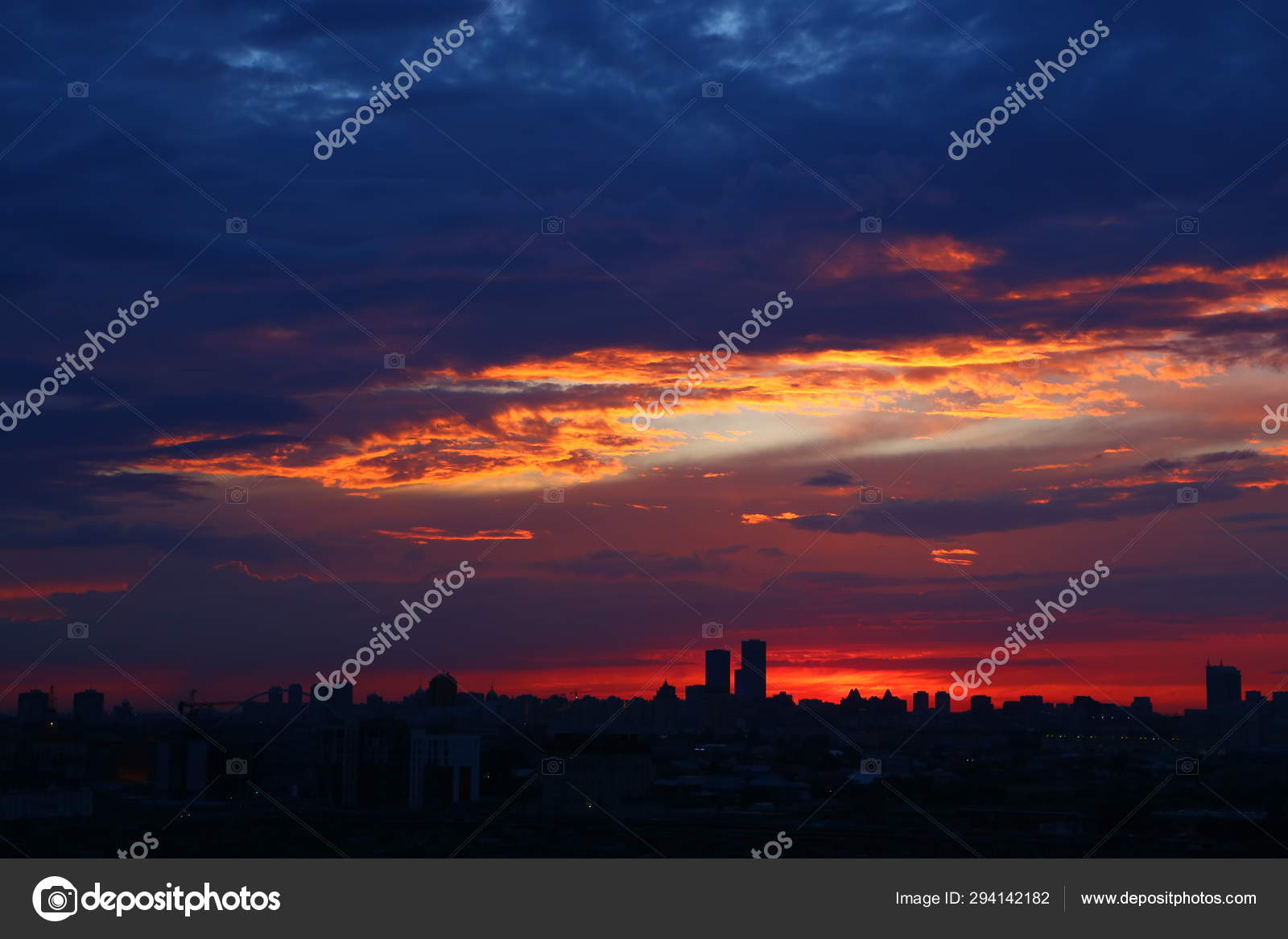 Red Sunset Sky Modern City Buildings ⬇ Stock Photo, Image by ...