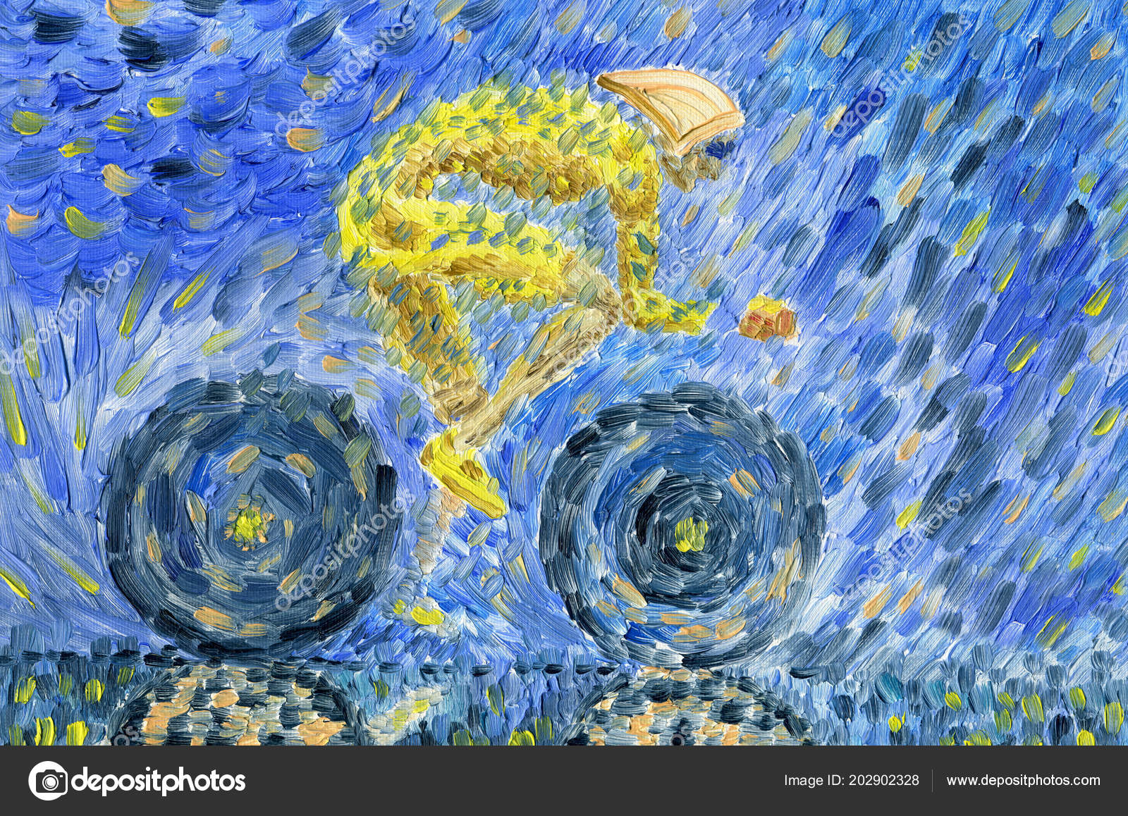 Cyclist Driving High Speed Road Race Rainy Day Bright Colors Stock ...