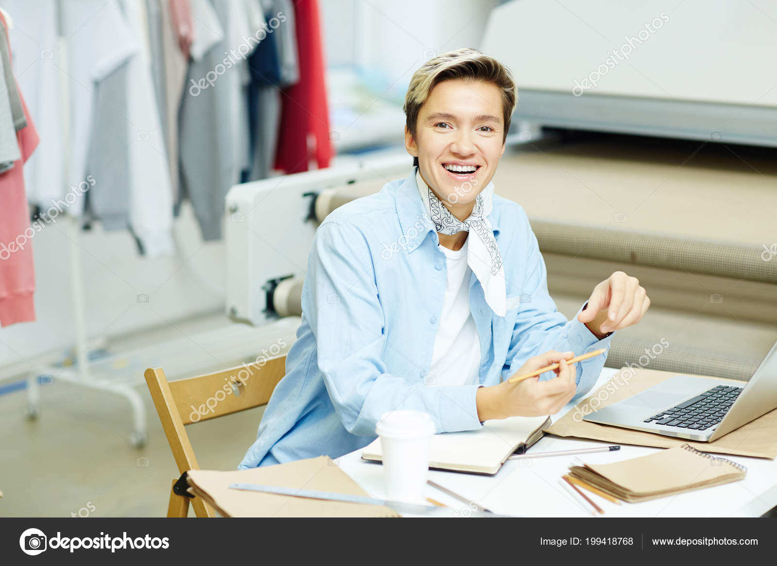 Portrait Happy Designer Her Workplace — Stock Photo © pressmaster ...