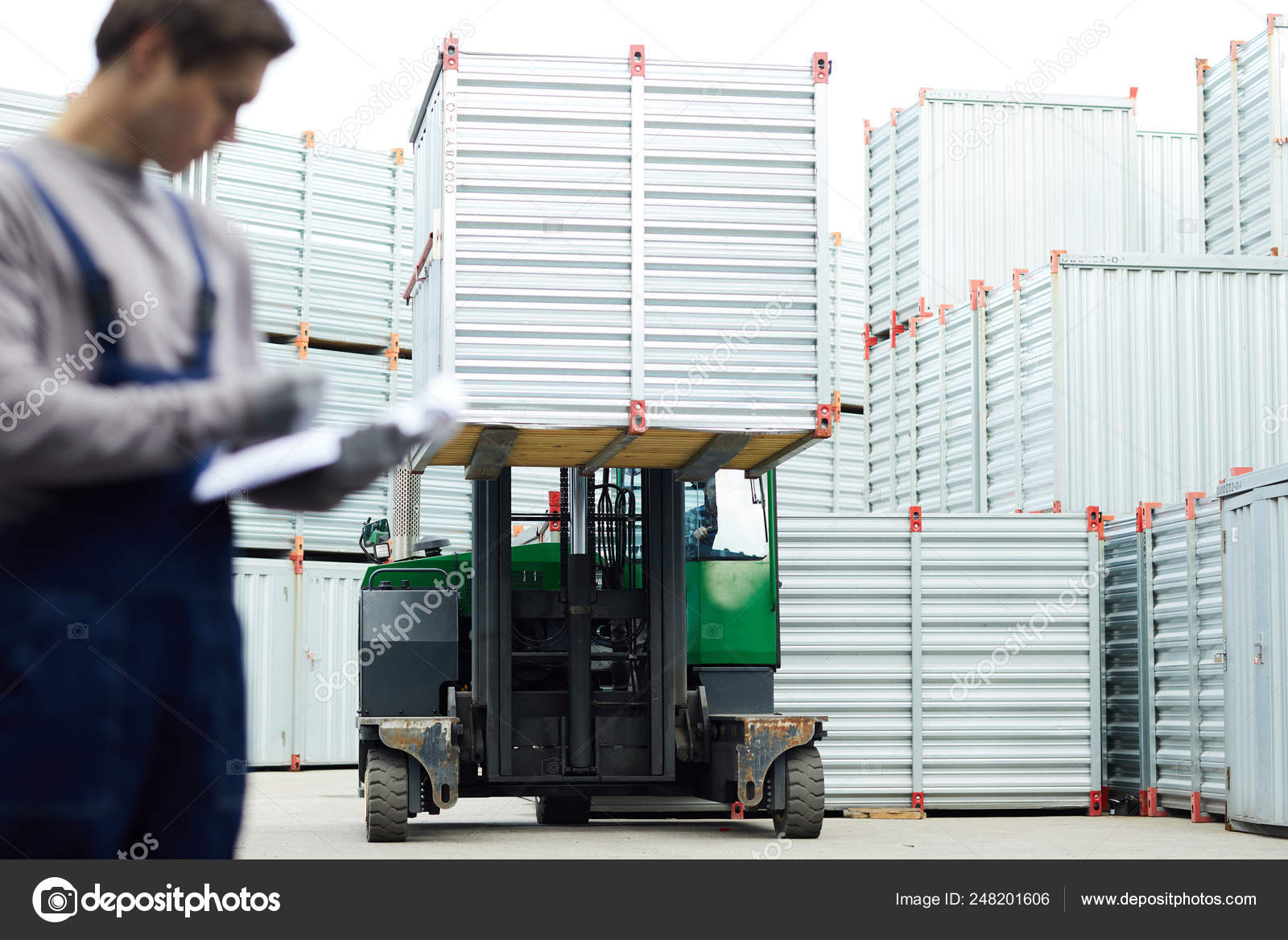 Powerful Truck Heavy Container Moving Storage Area Large Containers Man ...