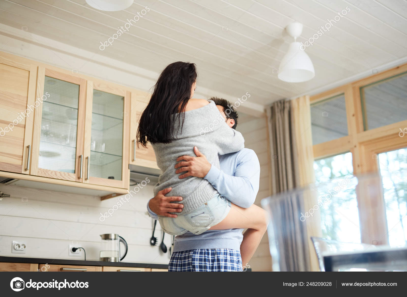 Physical Attraction Married Couple Brunette Woman Jumping Wrapping Legs ...