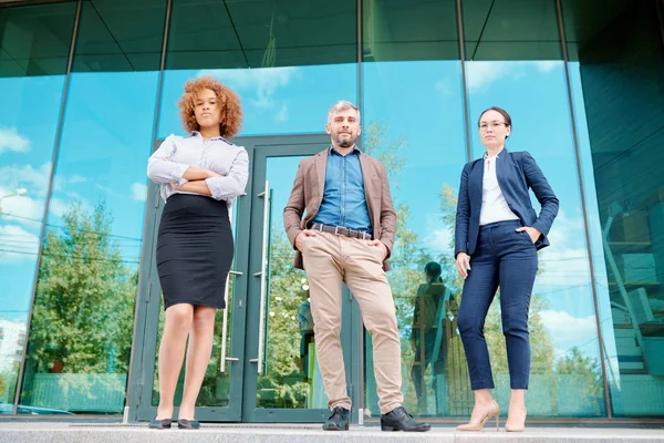 Three Young Elegant Business Partners Standing Tall Modern Office ...