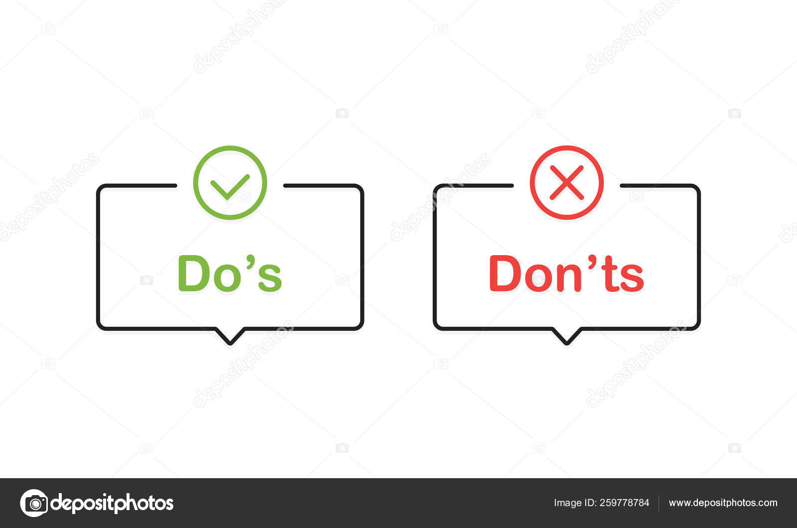 Don't and don'ts signs. Flat cartoon style. Modern line vector ...