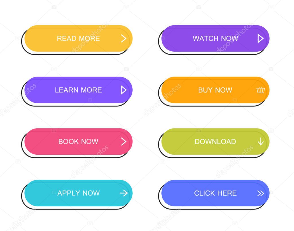 Conjunto de botones de estilo de material moderno para sitio web ...