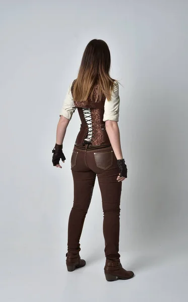 Full Length Portrait Brunette Girl Wearing Brown Leather Steampunk ...