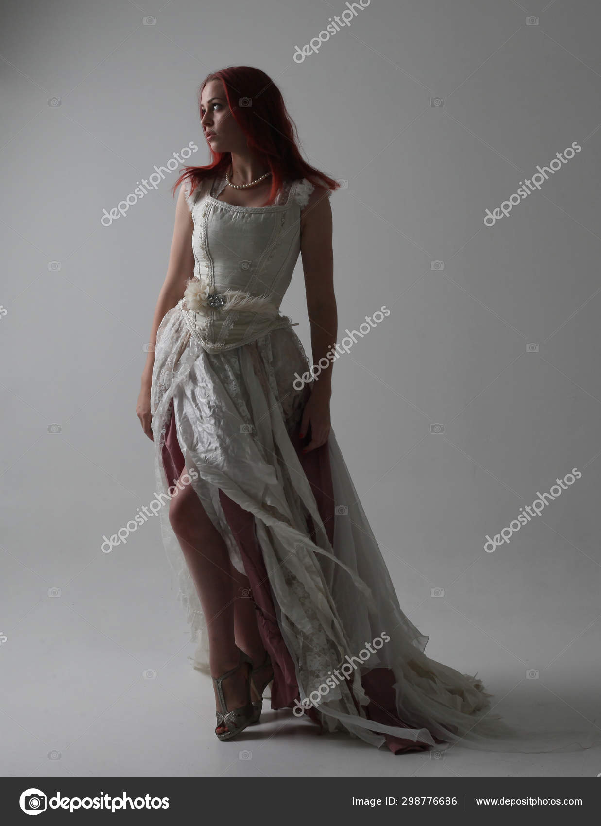 Full Length Portrait Red Haired Girl Wearing Torn Tattered Wedding ...