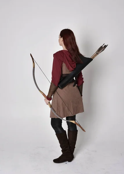 Full Length Portrait Girl Wearing Medieval Costume Standing Pose Back ...