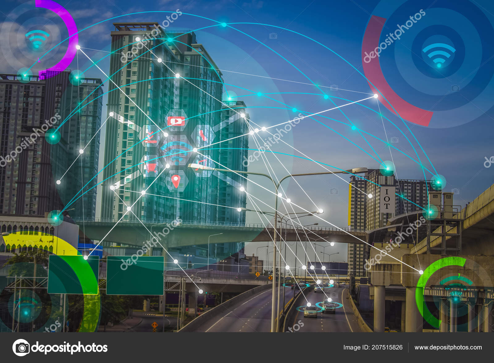 Smart City Wireless Communication Network Concept Iot Internet Thing ...