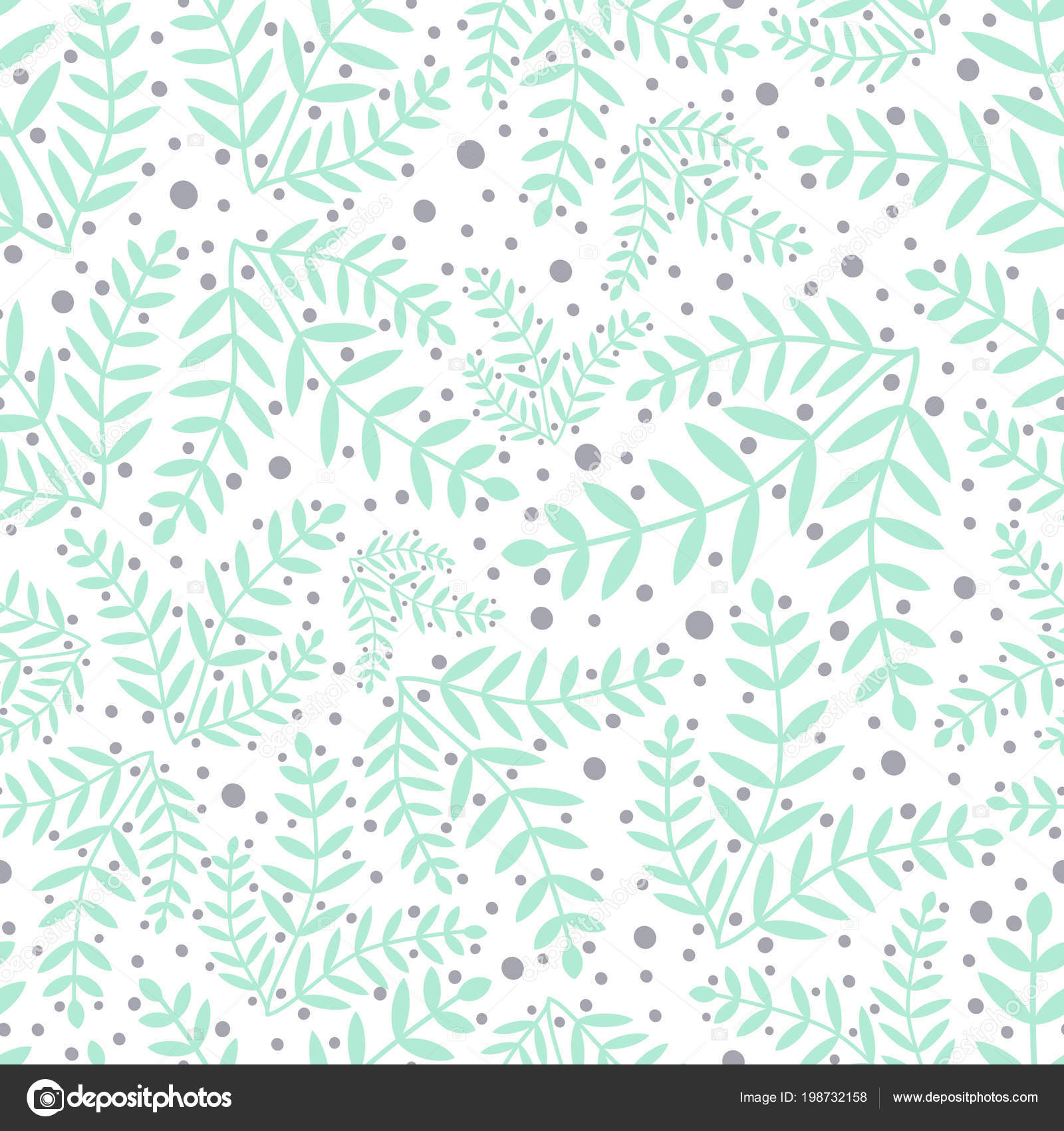 Vector Seamless Pattern Large Green Vines Leaves Pale Grey Berries ...