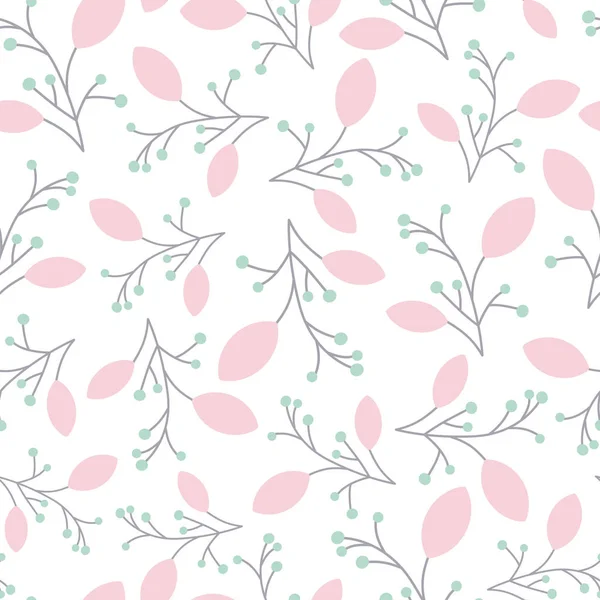 Patr n sin costura vectorial de grandes hojas rosadas sobre tallos grises p lidos con bayas ...