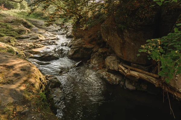 Carpathian river with large rocks on the banks, beautiful natural ...