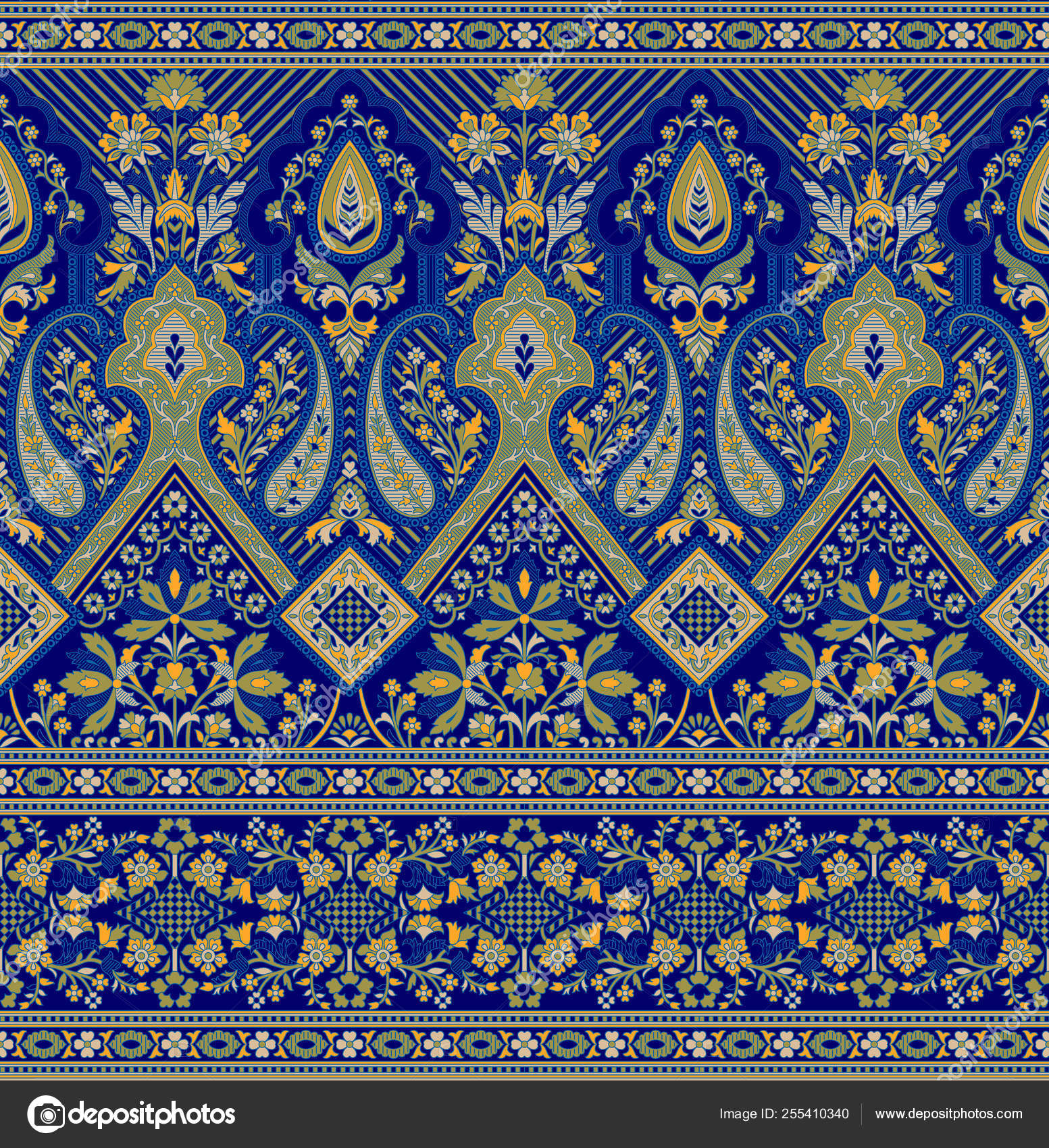 Seamless Blue Traditional Indian Textile Paisley Border Stock Photo by ...