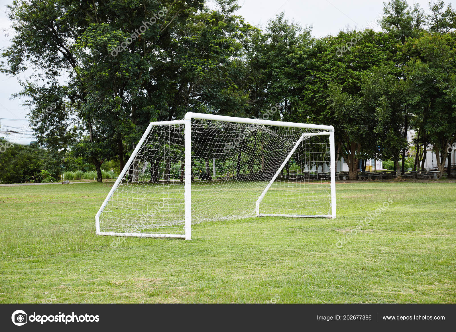 Empty White Football Soccer Goal Net Football Grass Fields School Stock ...