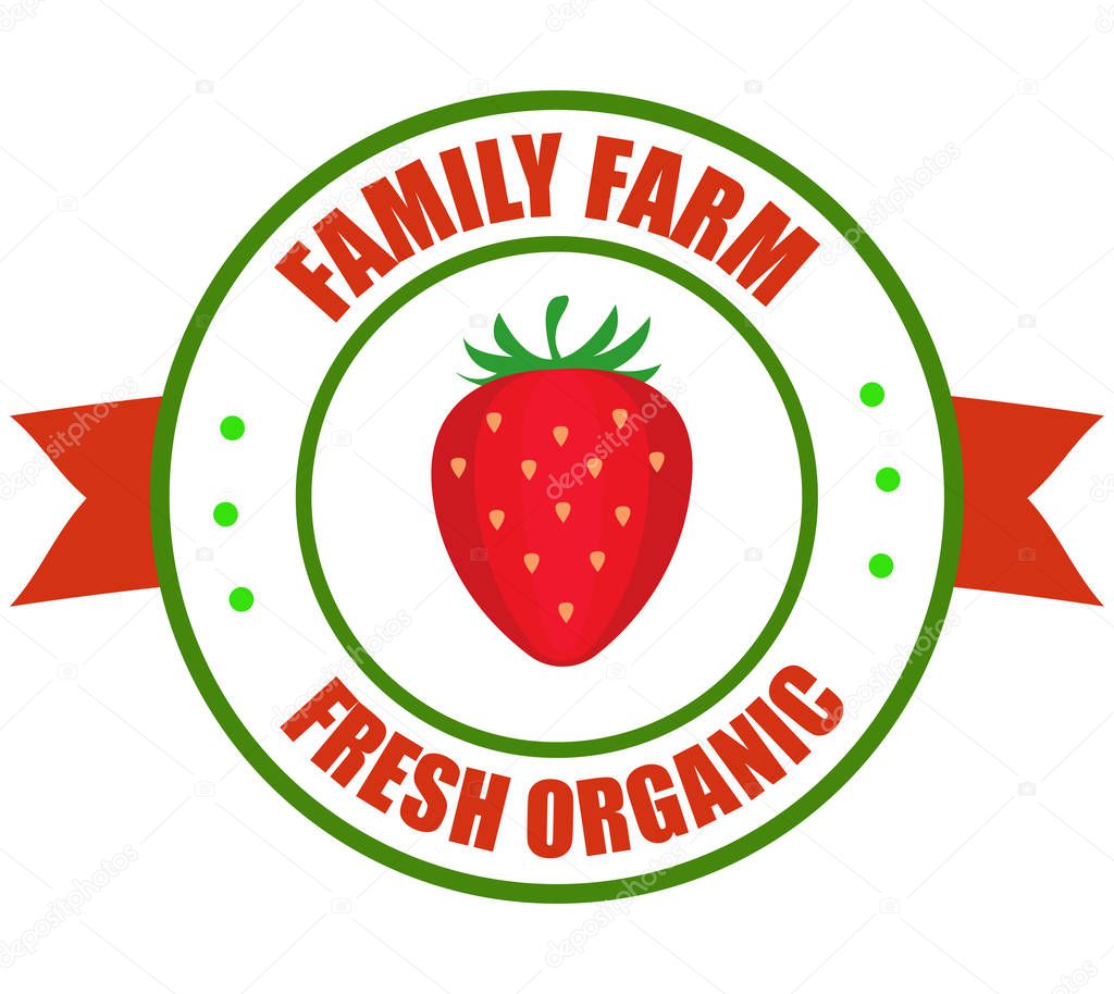 Logo de fresa. Vector redondo etiqueta fresa. Frutas y bayas de la ...