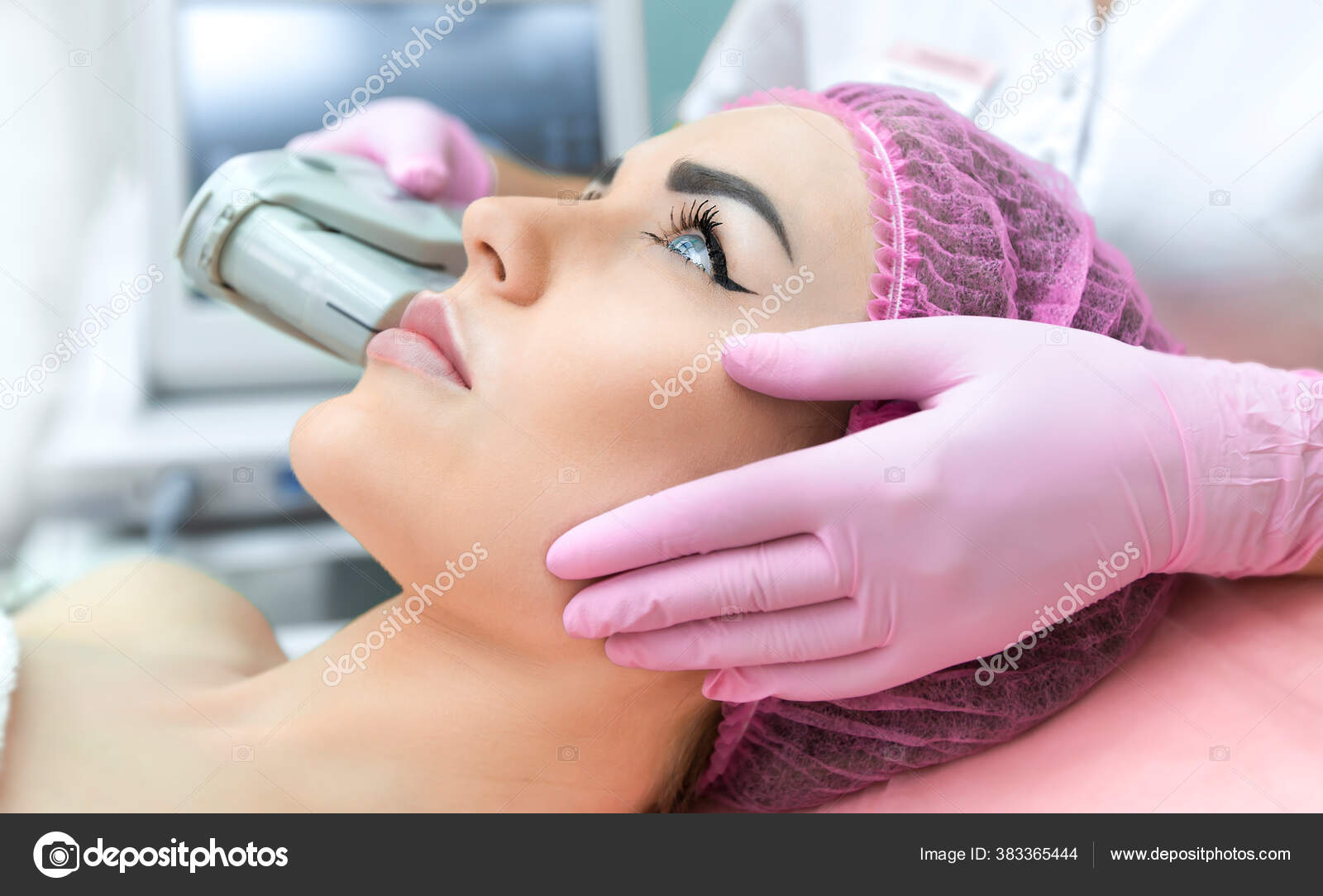 Ultrasonic Smas Face Lifting Young Beautiful Woman Pulling Skin Modern ...