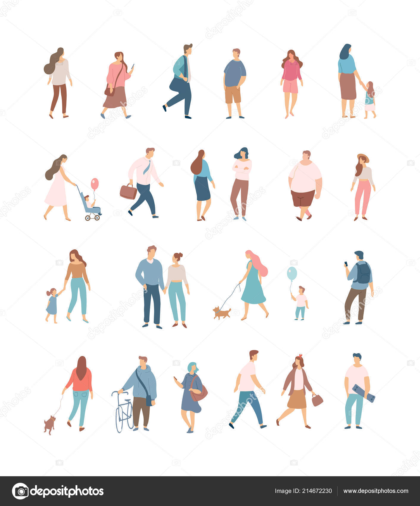 Folkmassan Olika Människor Vektor Set Manliga Och Kvinnliga Platta ...