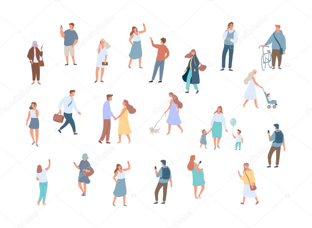 Multitud. Diferentes personas vector conjunto. Personajes planos ...