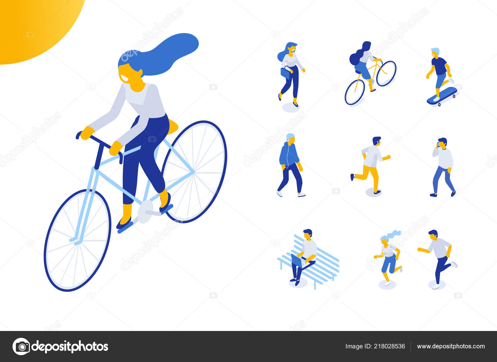 Flat Isometric Girl Riding Bicycle Isometric Cycling Girl Male Female ...