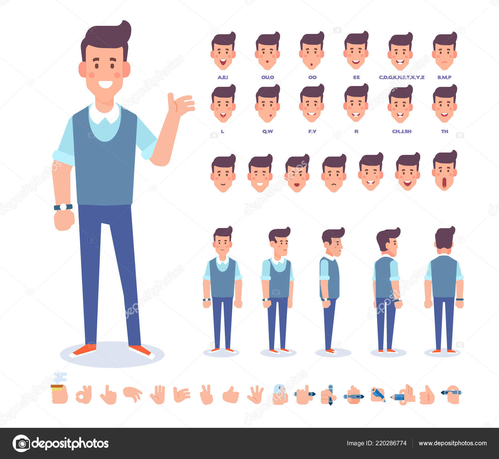 Young Man Character Your Scenes Character Creation Set Various Views ...