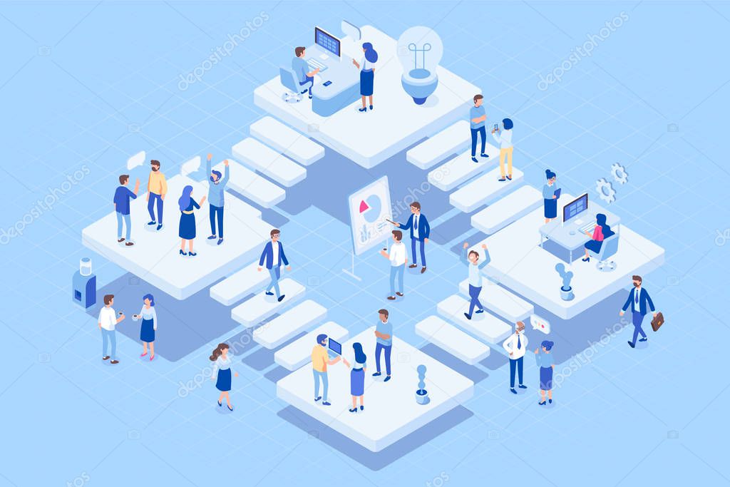 Trabajo en equipo, cooperaci n. Oficina people.Isomtric pueblo vector conjunto. Espacio de ...