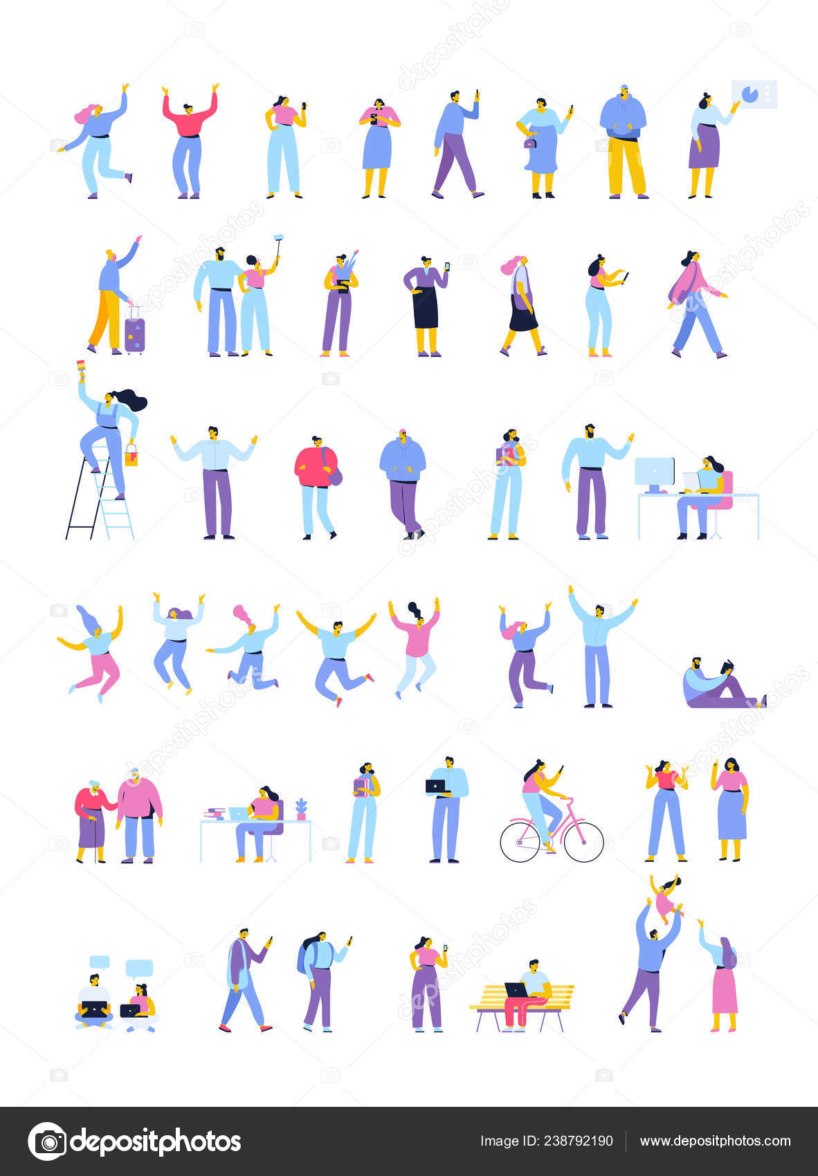 Vector People Set Isolated White Background Flat Cartoon Characters ...
