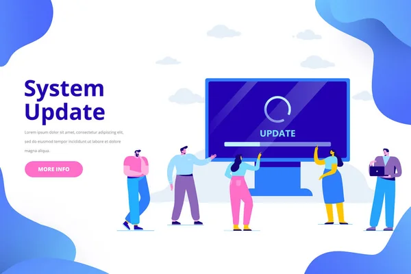 System update vector illustration concept. Desktop computer with update ...