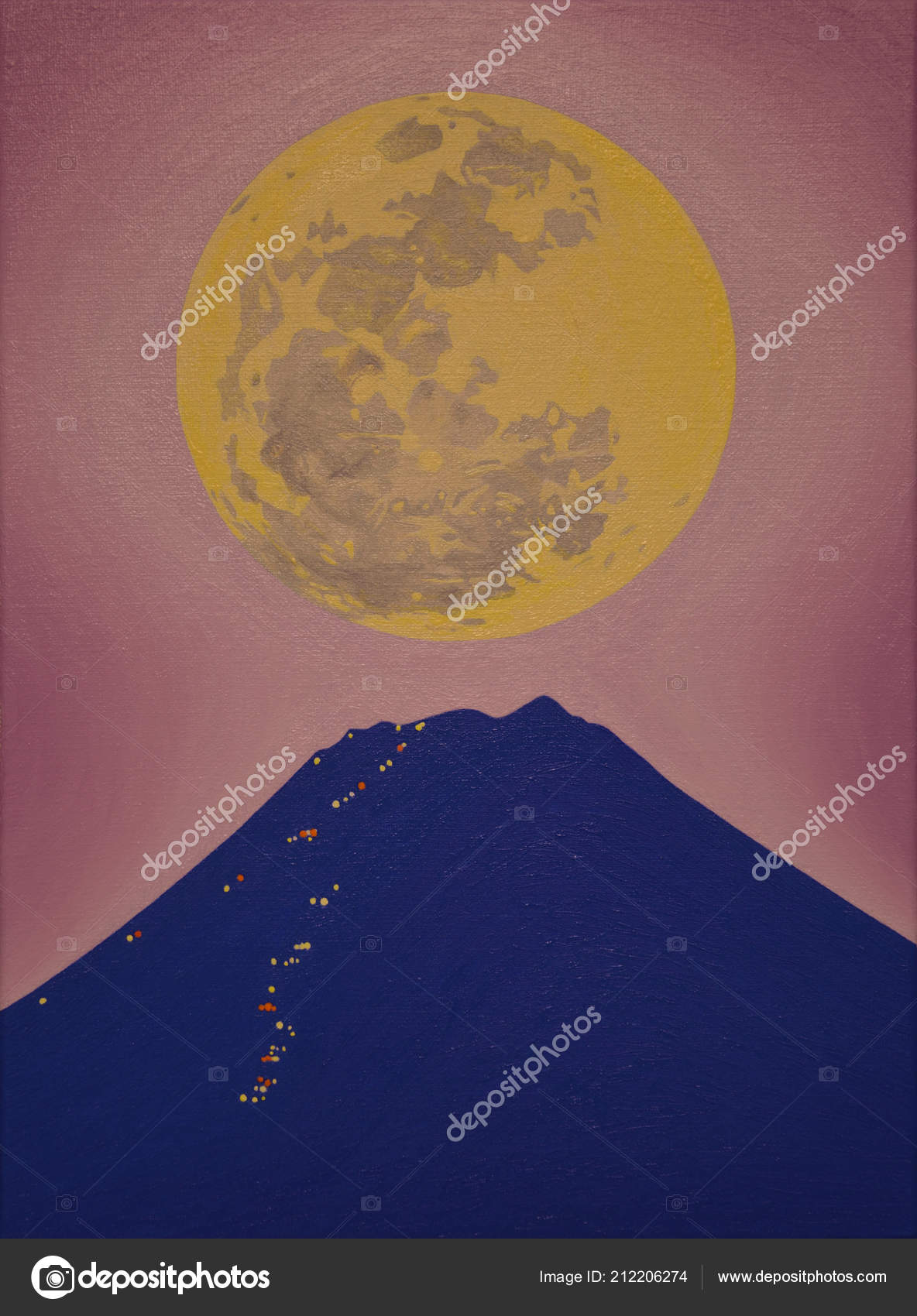 Full Moon Mount Fuji Night Fujiyoshida City Japan — Stock Photo ...