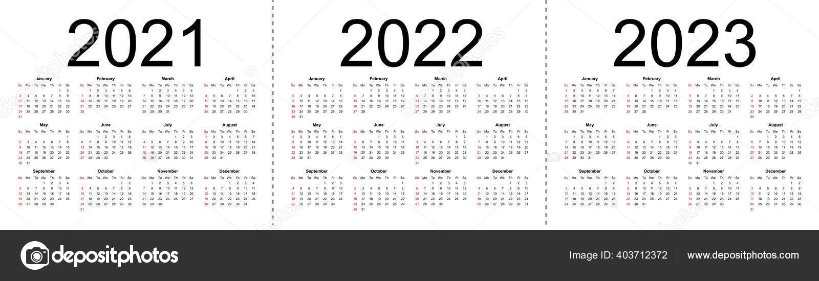 Calendriers Vectoriels Modifiables Simples Pour L'année 2021 2022 2023 ...