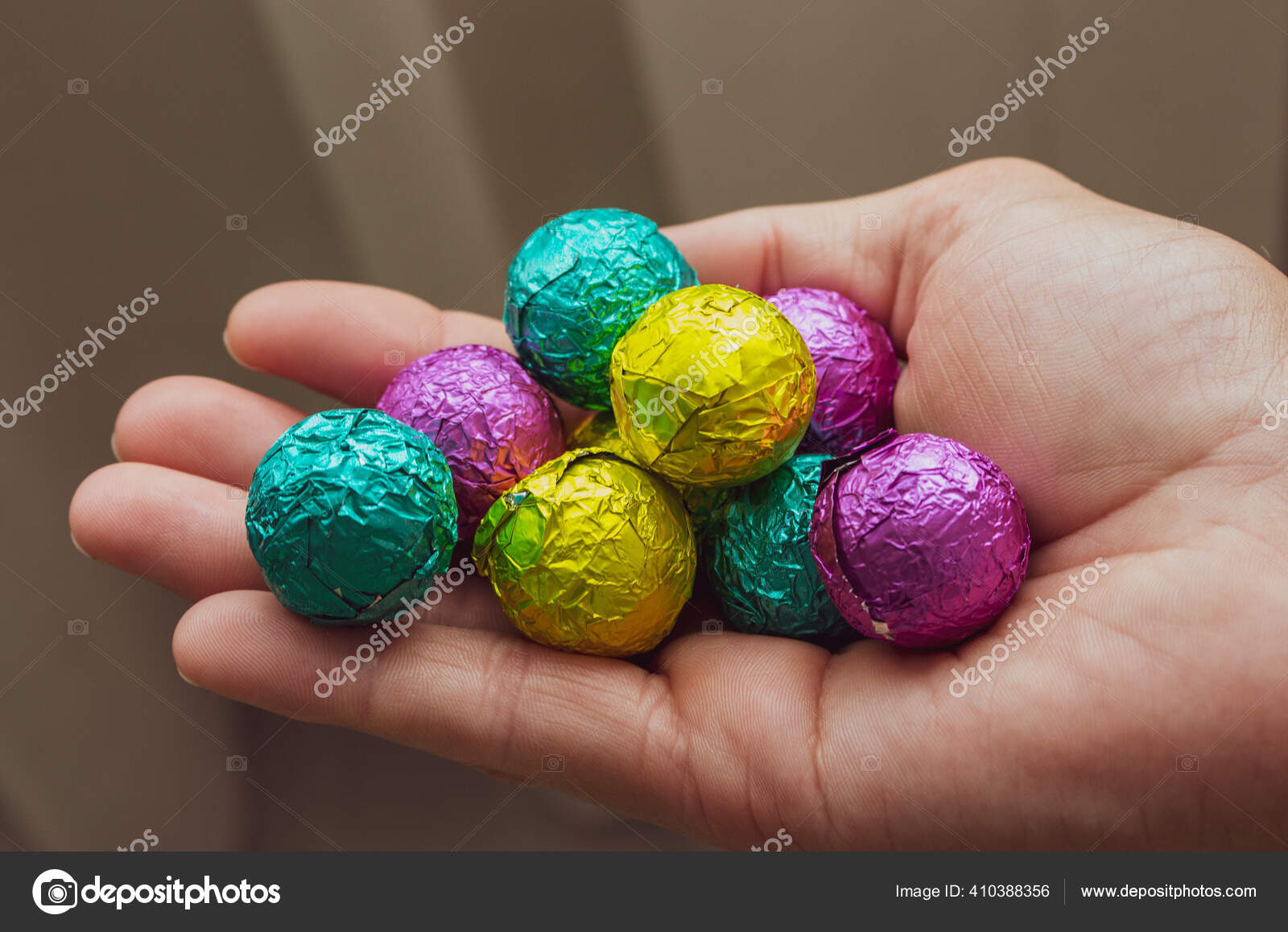 Colorful Candies Hands Top View Chocolate Easter Eggs Hands Easter ...