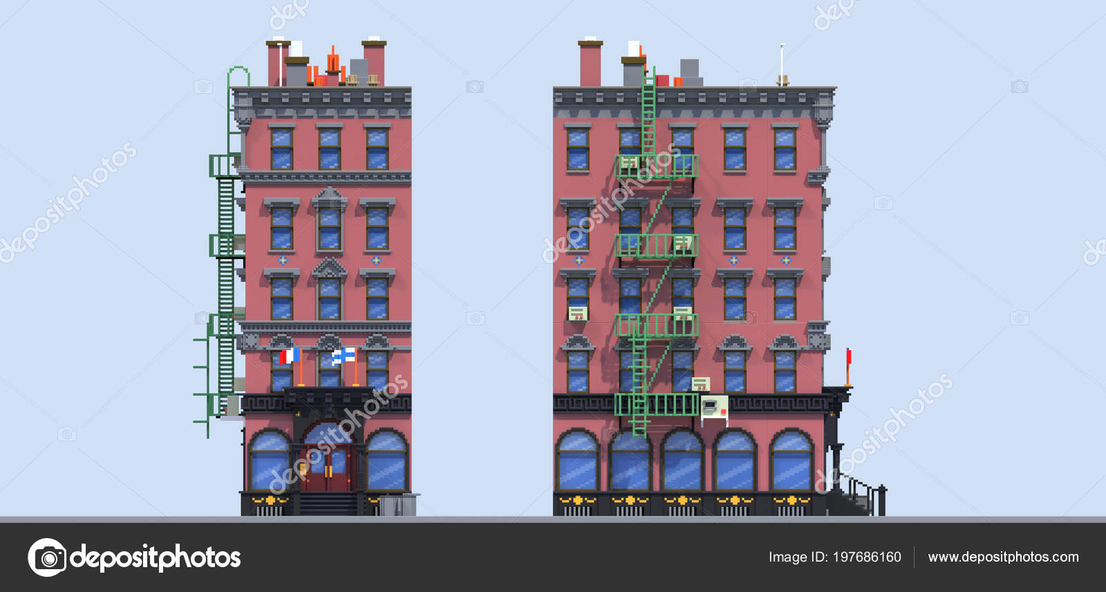 Rendering Set Flat Isometric Block Buildings Infographic Concept Custom ...
