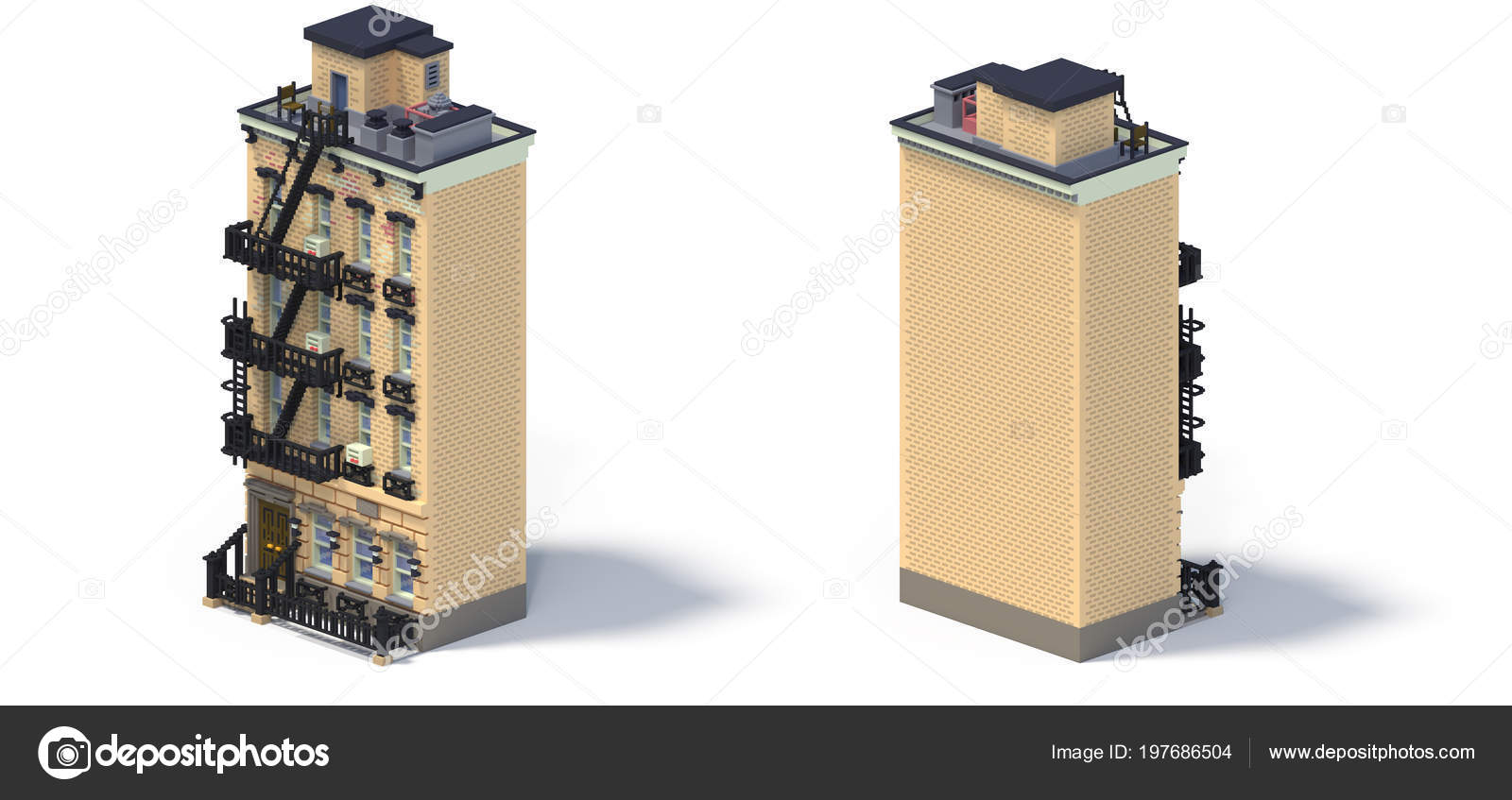 Rendering Set Flat Isometric Block Buildings Infographic Concept Custom ...