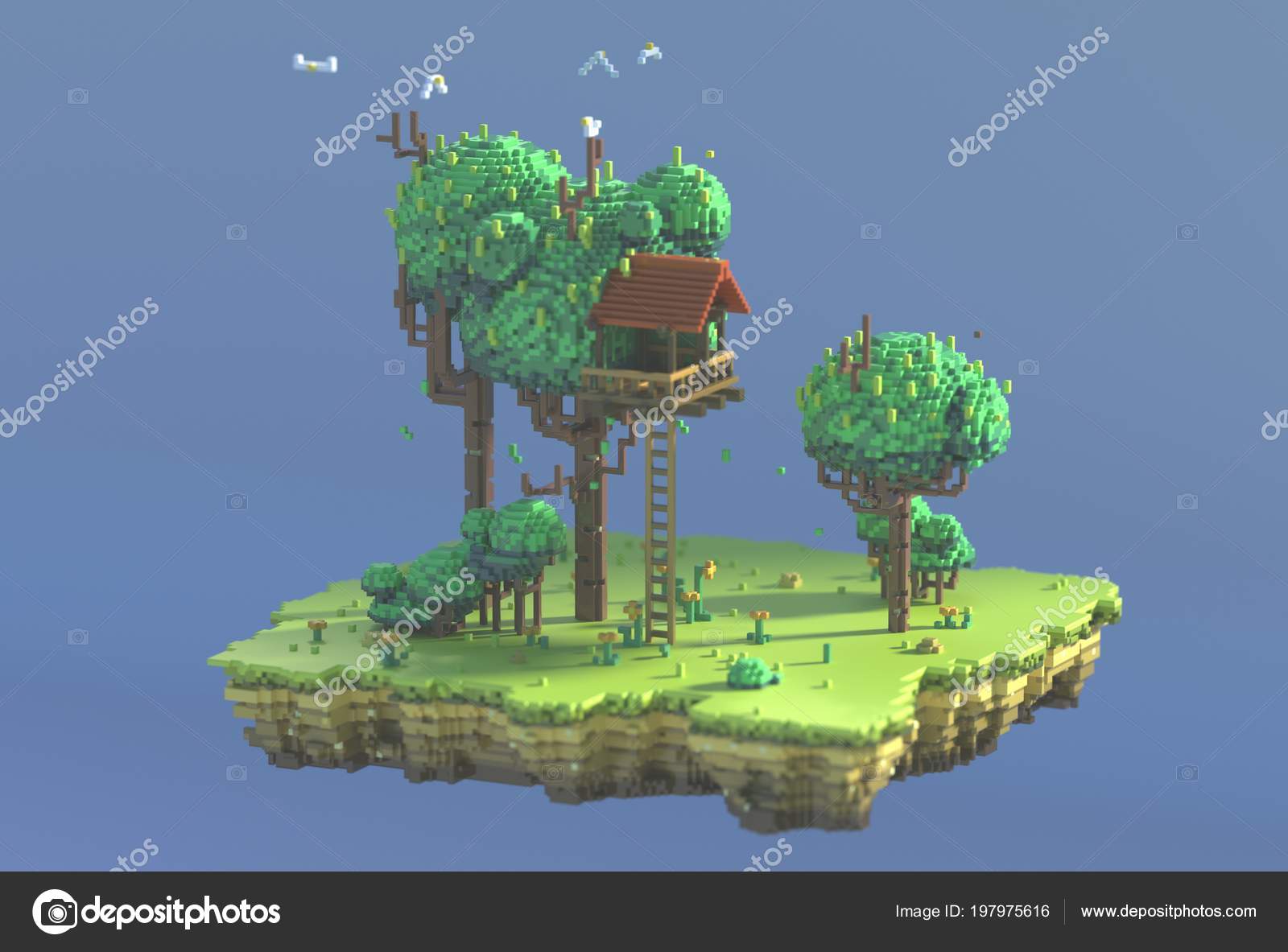 Rendering Pixel Art Nature Scene Ground Grass Bushes Flowers Little ...