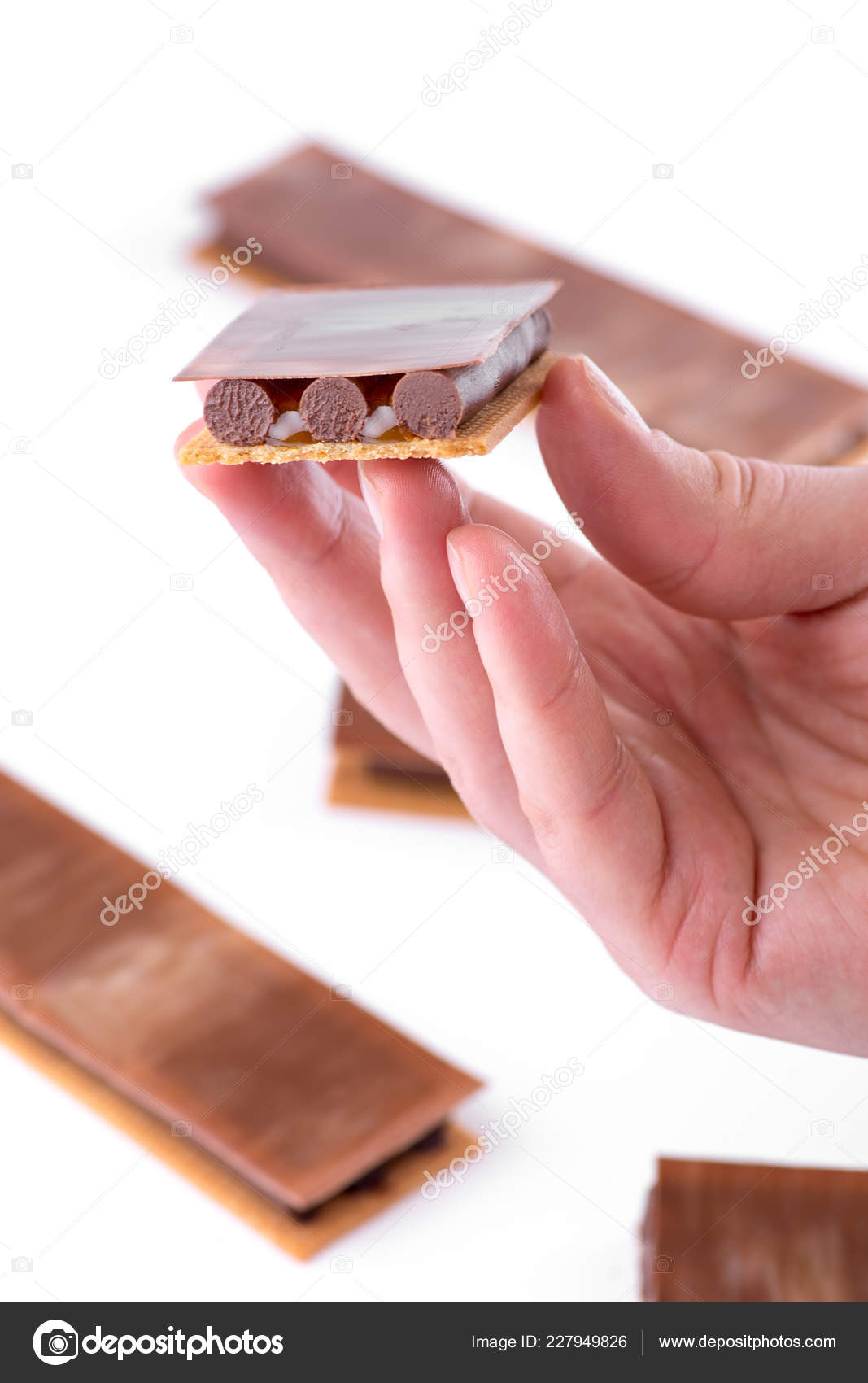 Person Hand Holding Chocolate Cookie Dessert White Background Stock ...