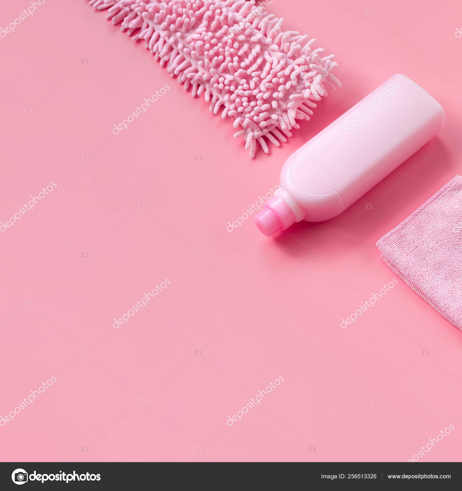 Mop Rag Detergent Pink Set Pink Background Spring Cleaning Place Stock ...