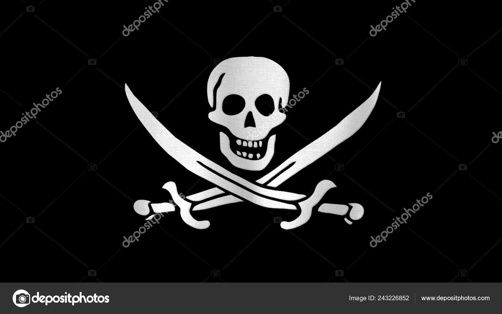 Jolly Roger Flag Waving Wind Closeup Realistic Pirate Flag Highly Stock ...