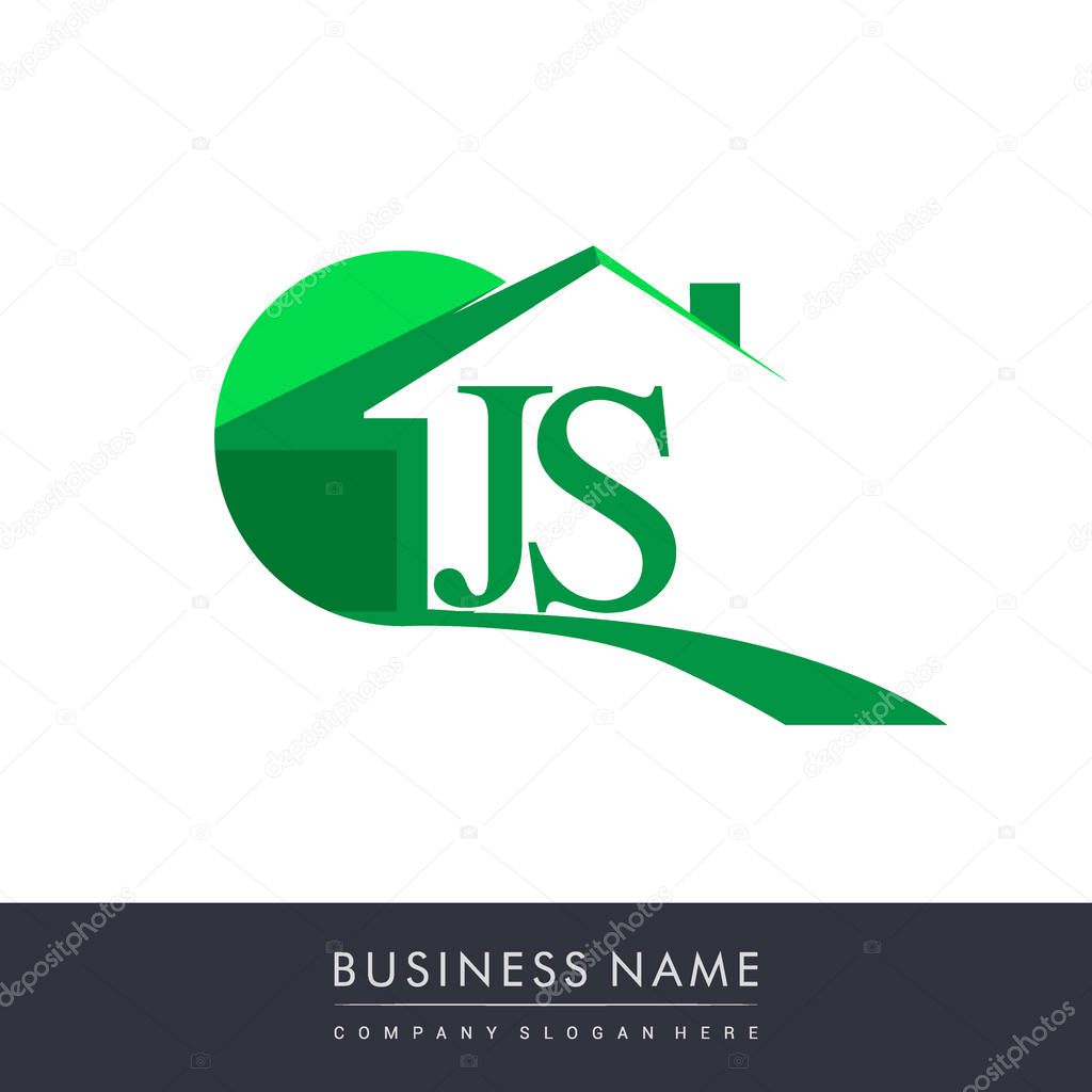 fondo blanco, vector verde ilustraci n de la casa, c rculo y letras js 2024