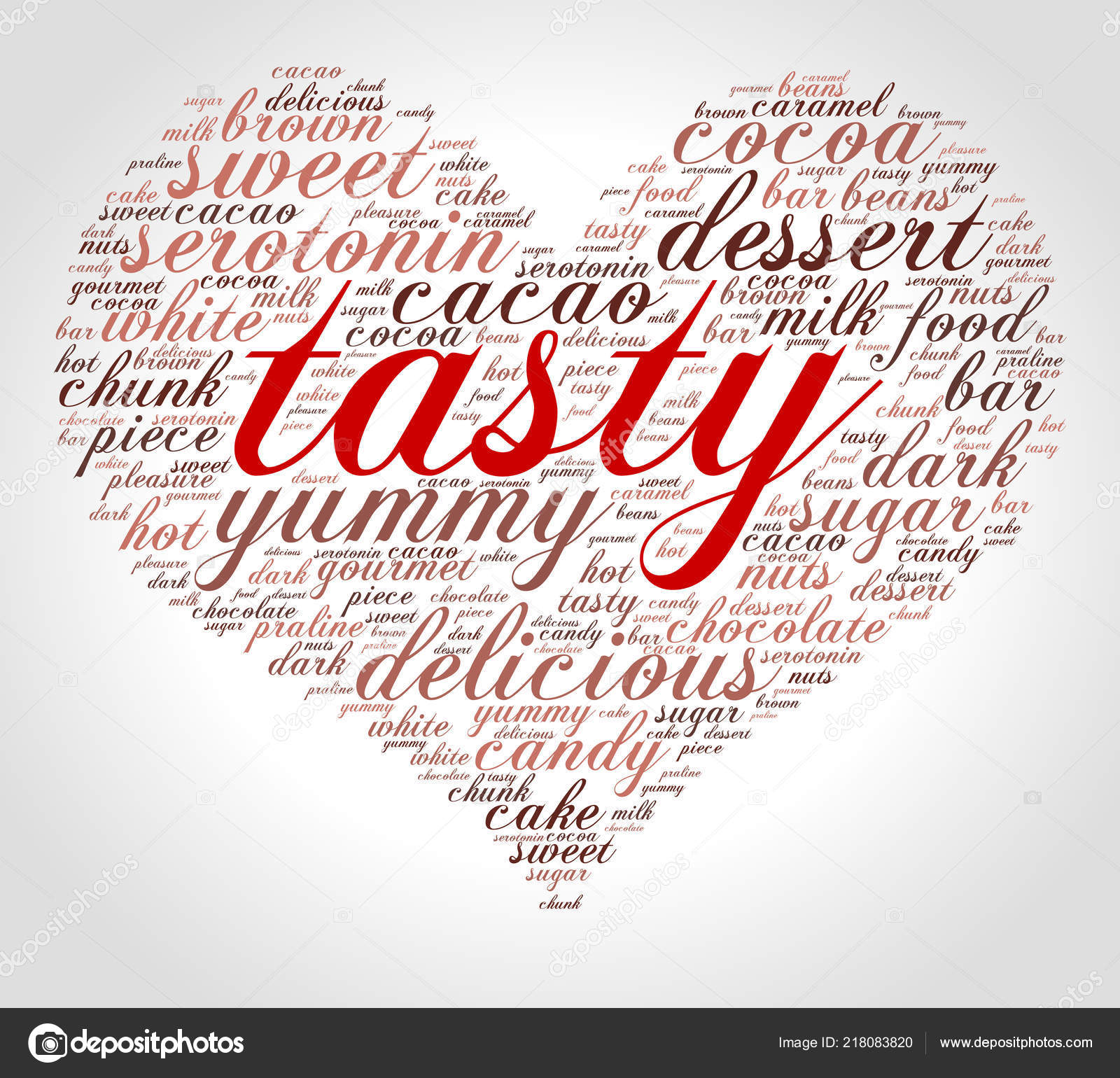 Tasty Word Cloud Heart Shape Italic Font Grey Background Gift Stock ...