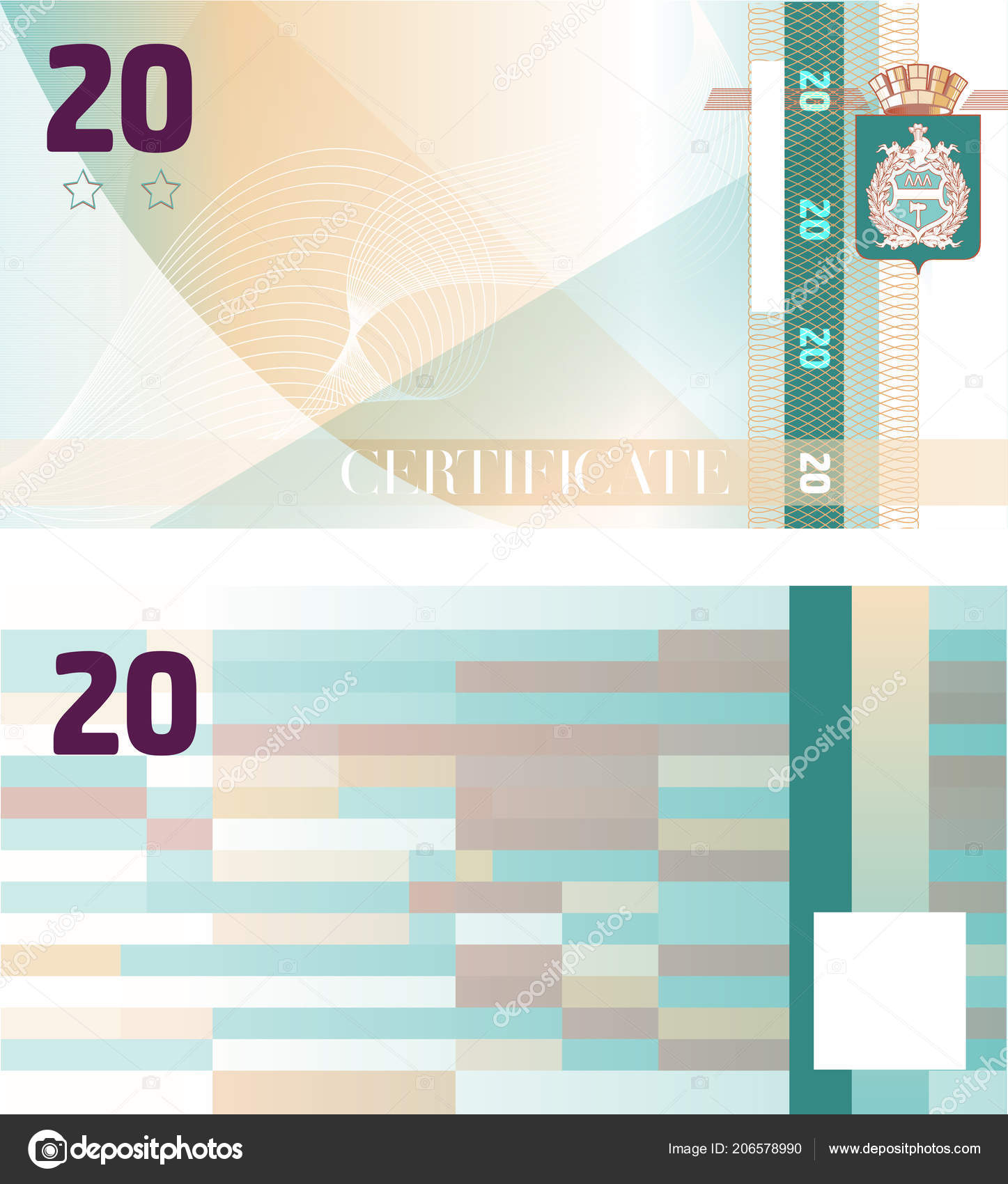 Gift Certificate Voucher Template Guilloche Pattern Watermarks Border ...