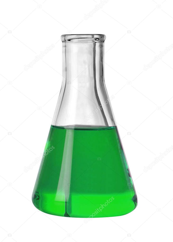 Chemical Laboratory Flask Green Liquid Isolated White Background ...