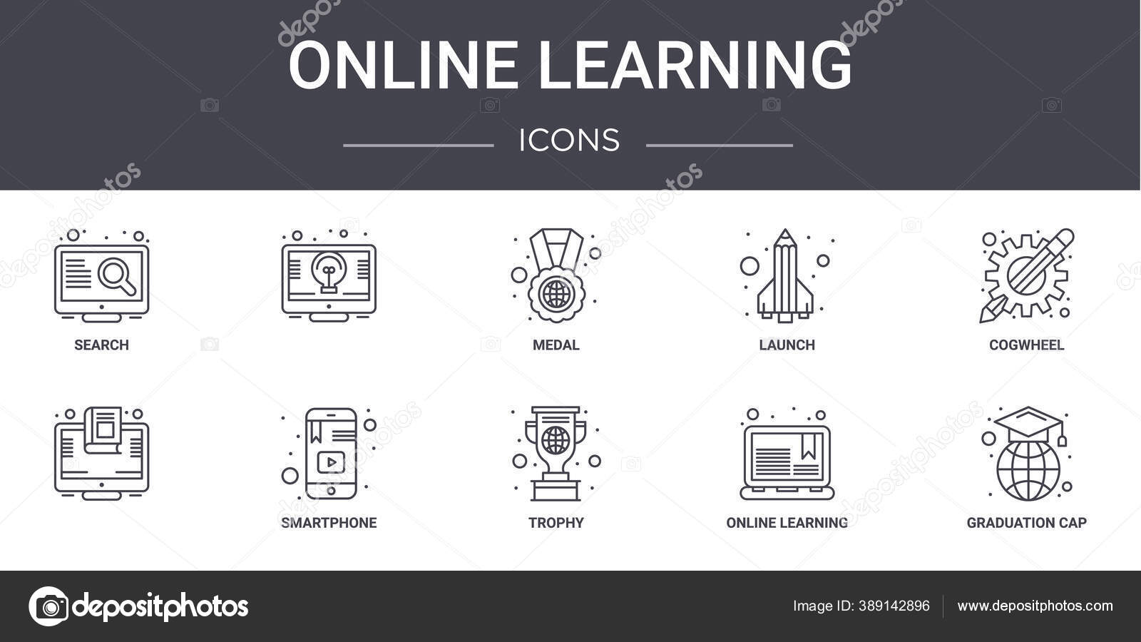 Online Learning Concept Line Icons Set Contains Icons Usable Web Stock ...