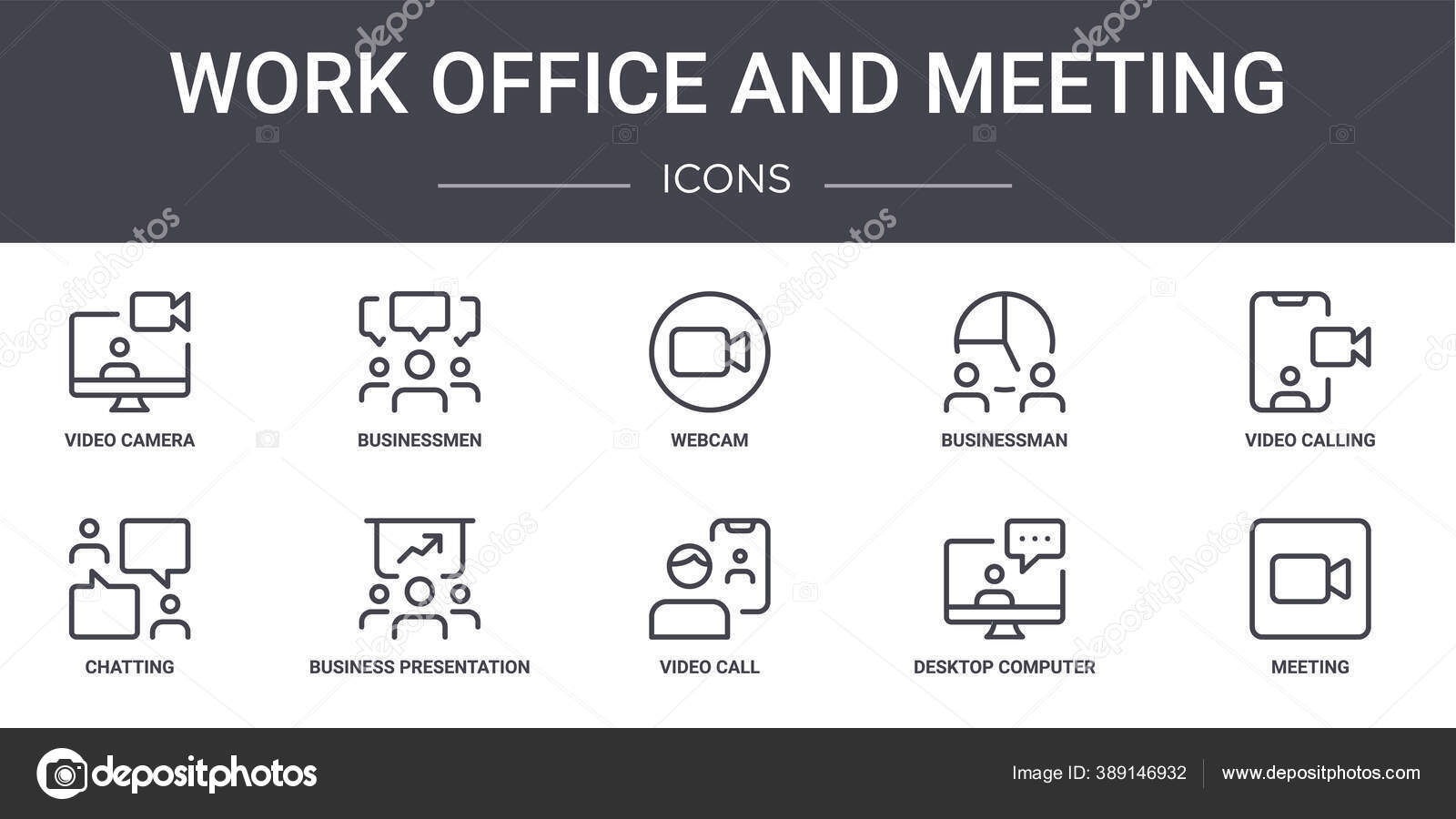 Work Office Meeting Concept Line Icons Set Contains Icons Usable Stock ...