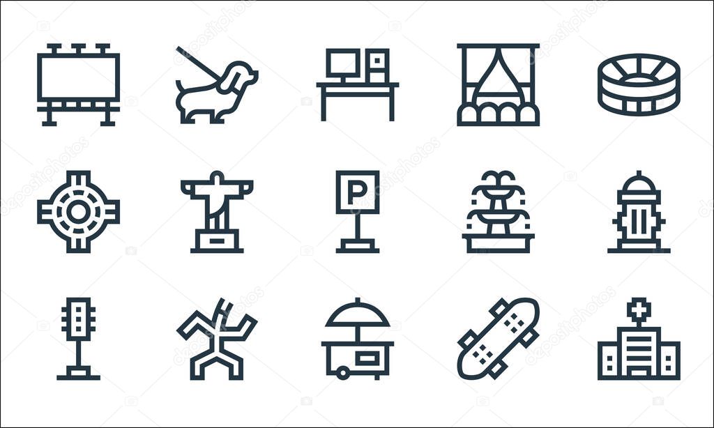 iconos de línea de vida de la ciudad. Conjunto lineal. conjunto de ...