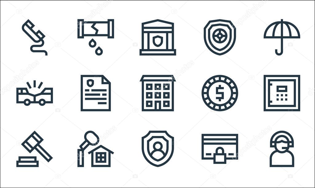 iconos de l nea de seguros. Conjunto lineal. conjunto de l nea de vectores de calidad, tales ...