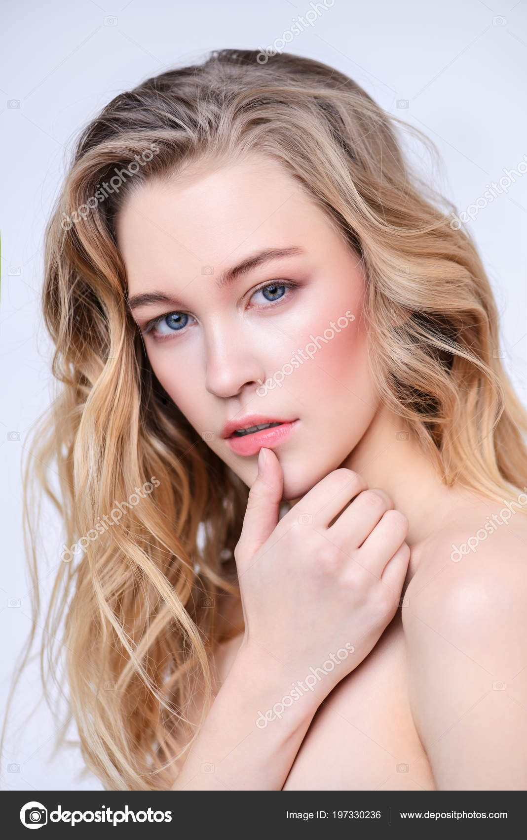 Portrait Beautiful Blonde Woman Natural Make Beauty Haircare Cosmetics