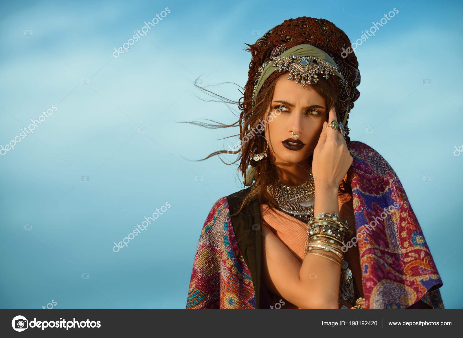 Beautiful Fashion Model Posing Boho Style Clothes Nature Outdoor ...